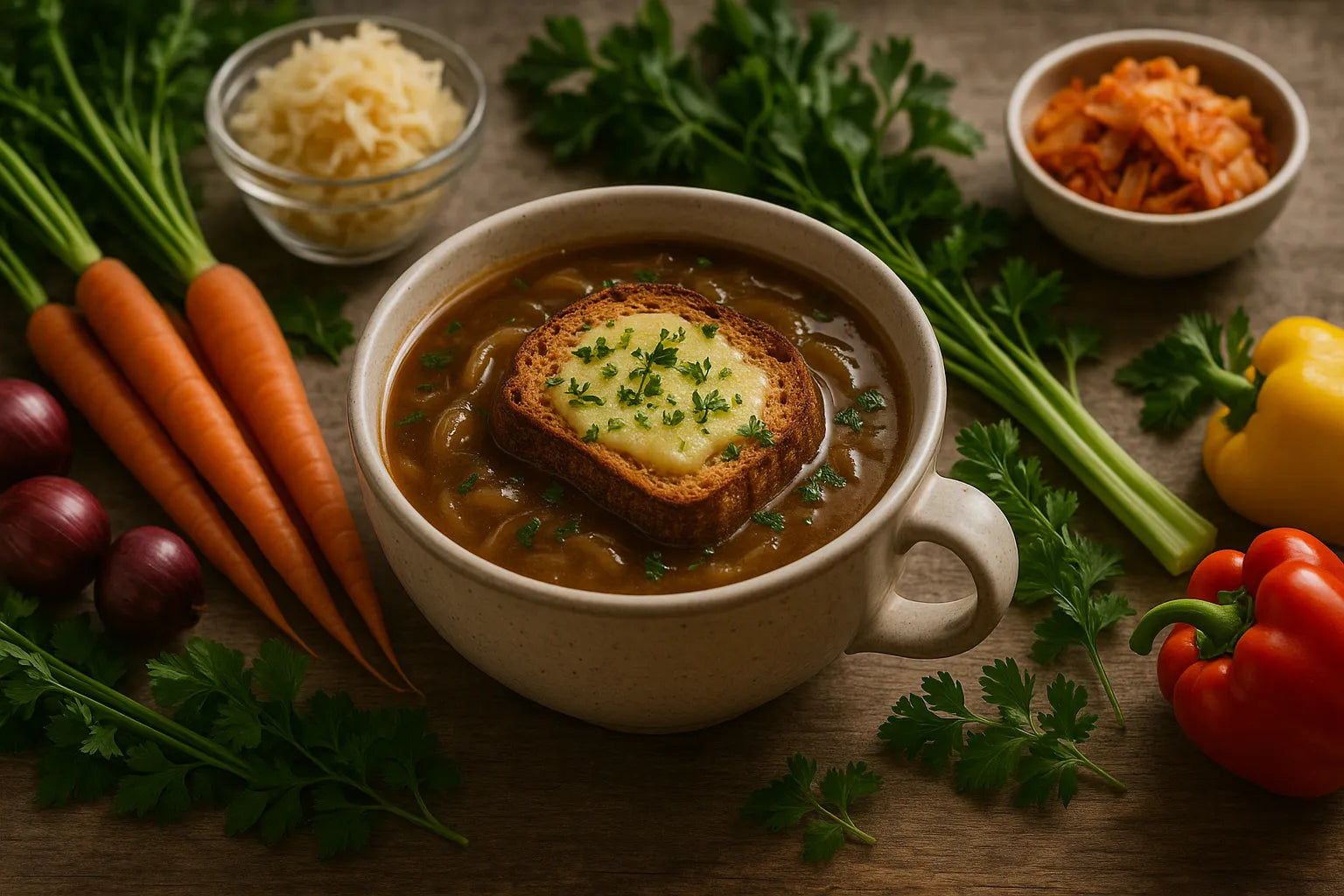 Dutch Onion Soup with Whole-Grain Cheese Crouton – InnerBuddies